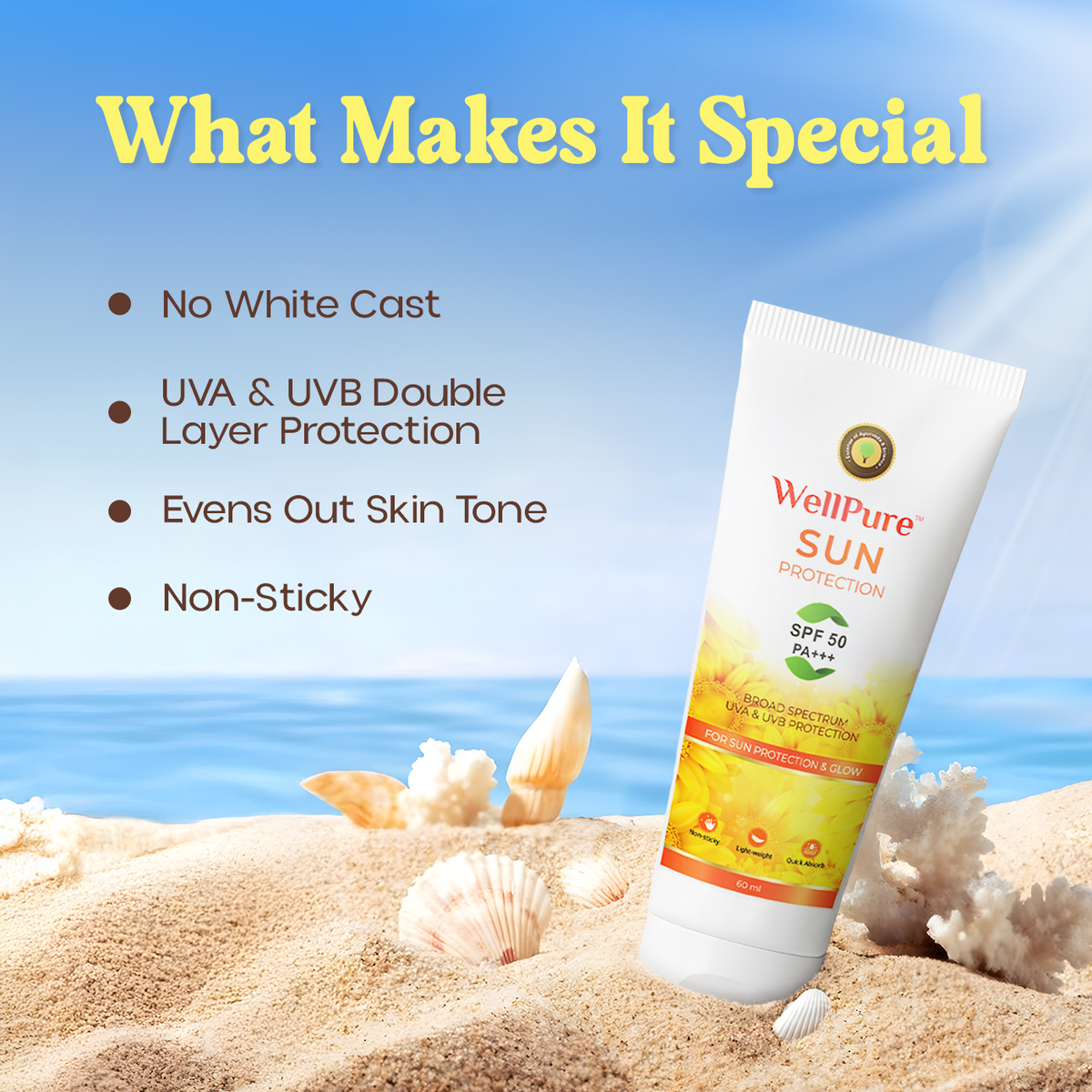 Sunscreen SPF 50 Cream for Daily Sun Protection & Radiance | WellPure